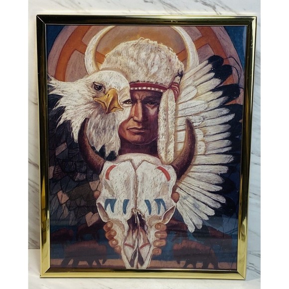 Art | Native American Chief With Eagle And Buffalo Skull Picture In A ...
